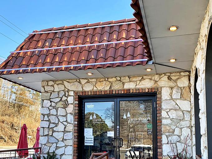 The stone facade and terracotta roof of Twin Pines isn't just charming&mdash;it's a promise that what awaits inside isn't your average greasy spoon.