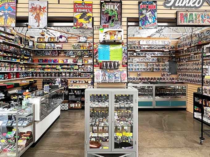 Comic book heaven awaits collectors at this treasure trove of pop culture memorabilia. Superman would approve of this well-organized display of nostalgic gems.