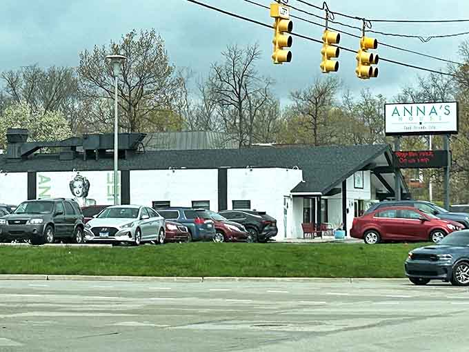 The charming white exterior of Anna's House beckons like a breakfast lighthouse, promising morning salvation for hungry souls adrift in Grand Rapids.