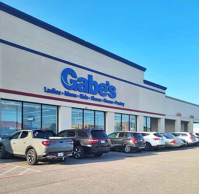 The iconic blue-trimmed Gabe's storefront stands like a discount oasis in Springfield, promising treasure hunts for savvy Missouri shoppers.