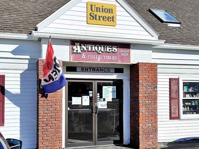 The unassuming exterior of Union Street Antiques belies the wonderland of treasures within, like finding Narnia in a New Hampshire strip mall.