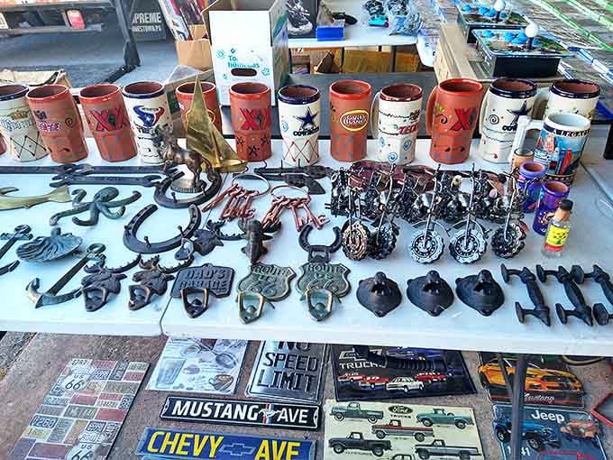 Texas pride on display with vintage-inspired bottle openers, cups, and automotive memorabilia &ndash; perfect treasures for collectors at unbeatable prices.