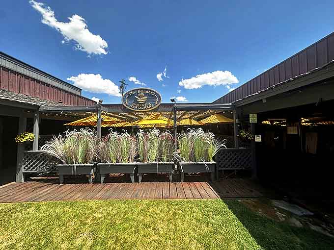 The Bunnery's outdoor area beckons with cheerful planters bursting with seasonal blooms&mdash;a perfect spot to fuel up before Teton adventures.