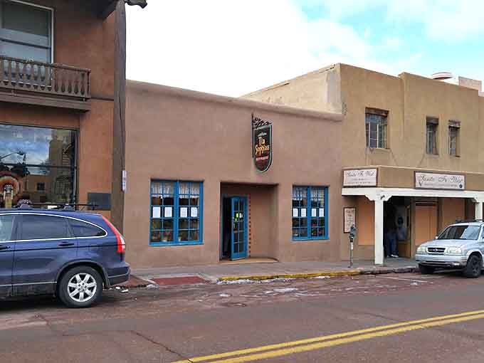 The unassuming adobe exterior of Tia Sophia's belies the culinary treasures within. Santa Fe's architectural charm meets breakfast burrito heaven.