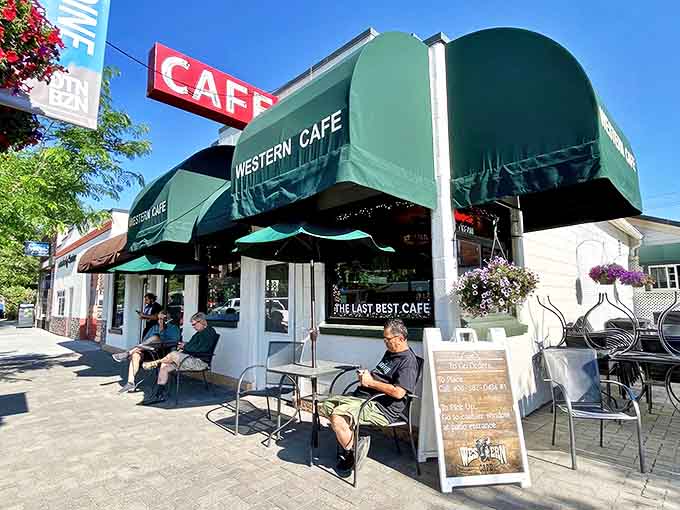 The iconic green awning and vintage red "CAFE" sign of Western Café stand as a beacon for hungry Bozeman locals. Montana mornings were made for this.