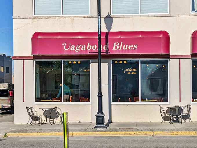 That pink awning isn't just a splash of color in Palmer—it's a beacon for caffeine-seekers and sandwich enthusiasts alike. Vagabond Blues stands out like a flamingo in a penguin parade.