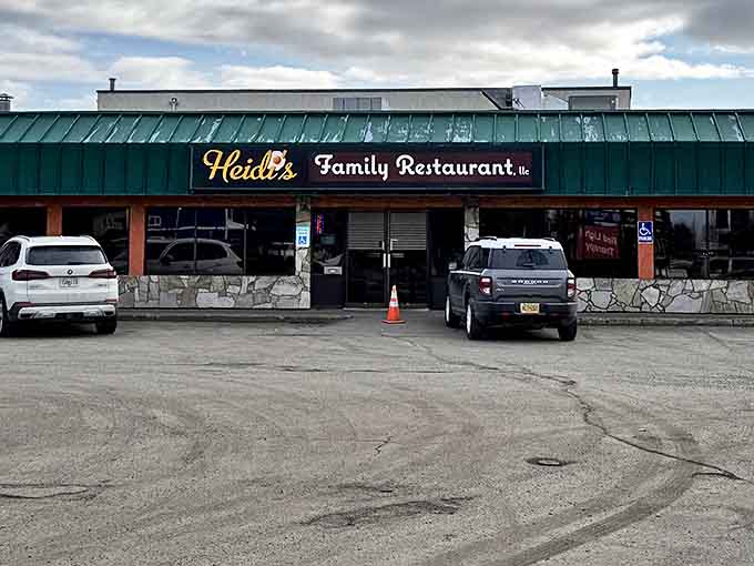 The green-roofed sanctuary of comfort food stands proudly in Anchorage, where even the building looks like it's ready to serve you breakfast.