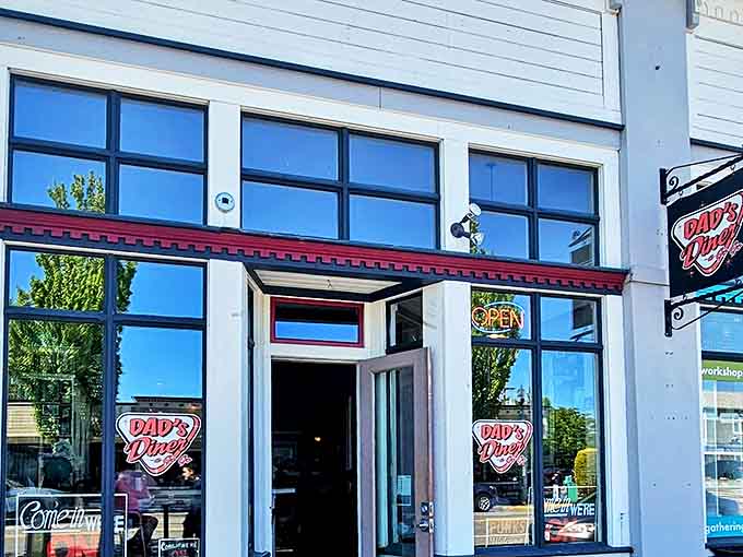 The classic storefront beckons with its cheery red trim and welcoming "OPEN" sign &ndash; like a lighthouse for the breakfast-starved navigator in downtown Anacortes.