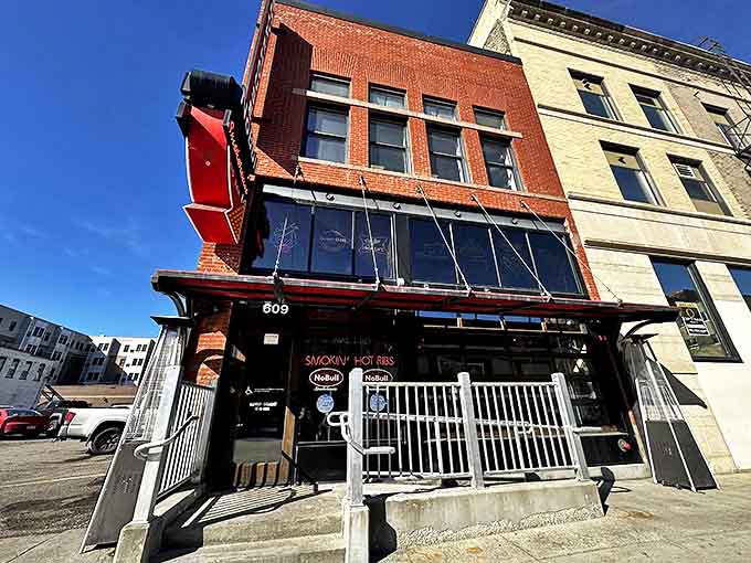Brick, steel, and glass create the perfect urban backdrop for this downtown Fargo meat sanctuary. Simplicity outside, complexity inside.