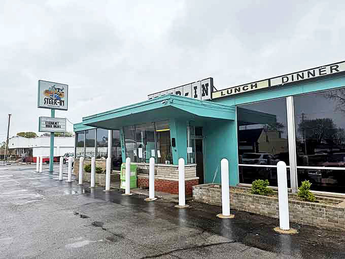 The turquoise beacon of comfort food stands proud on Indy's east side, promising nostalgic flavors that have kept locals coming back for generations.