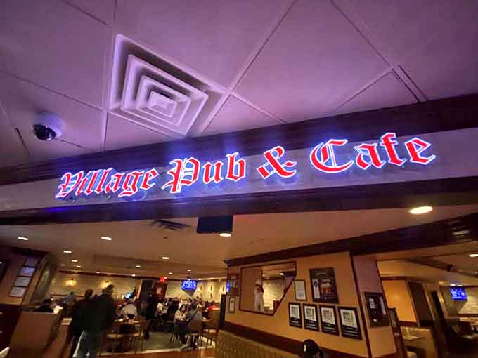 The iconic red neon sign welcomes you like an old friend. Village Pub & Cafe doesn't need Vegas glitz to announce its delicious intentions.