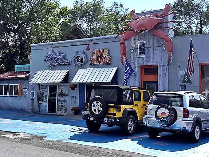 You can't miss Mother Shuckers with its giant red crab perched on the roof, standing guard like a delicious sentinel welcoming hungry travelers.