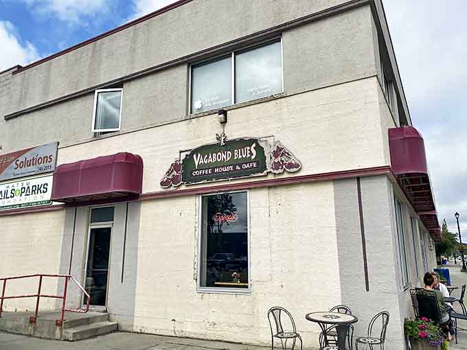 That maroon awning isn't just a splash of color in Palmer&mdash;it's a beacon for caffeine-seekers and sandwich enthusiasts alike. Vagabond Blues stands out like a flamingo in a penguin parade.