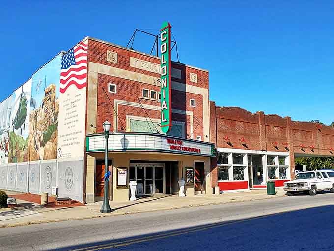 The Colonial Theatre stands as Tarboro's cultural heartbeat, its vintage neon sign glowing against brick walls that have witnessed decades of first dates and family movie nights.