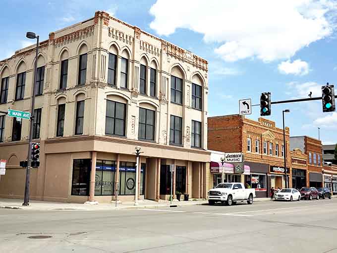 Historic architecture stands proudly on downtown corners, telling stories of prairie prosperity through ornate stonework and enduring craftsmanship.