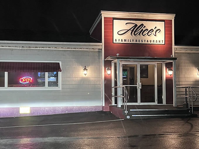 As evening falls, Alice's glowing sign becomes a beacon for crab cake enthusiasts, transforming this humble roadside spot into a sanctuary of Chesapeake Bay flavors.