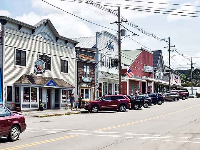 Rangeley's Main Street offers a quintessential New England charm that makes you want to park the car and explore every colorful storefront.