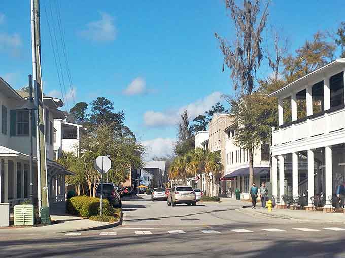 Calhoun Street stretches before you like a scene from a small-town movie set, where Spanish moss and Southern charm create the perfect backdrop for unhurried exploration.