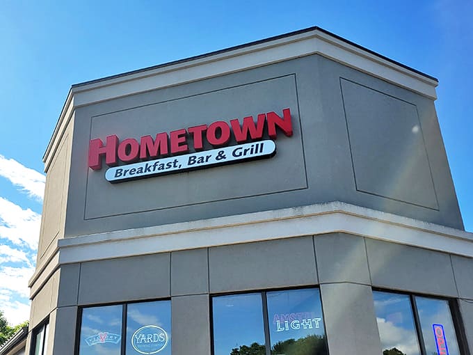 Bathed in sunlight, the restaurant's clean lines and welcoming entrance promise comfort food without pretension or gimmicks.