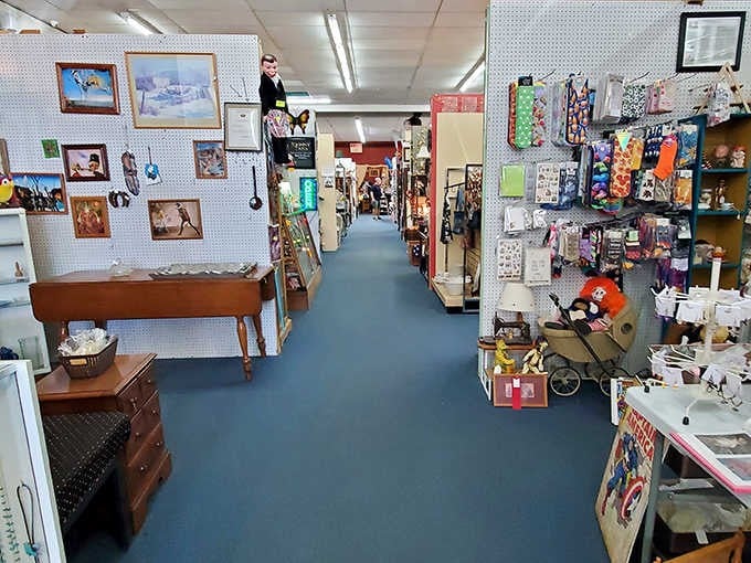 Winding aisles of treasures stretch before you at Los Ranchos Antique Mall, where every turn reveals new vintage discoveries.