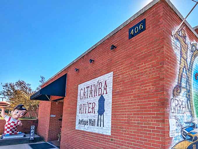 The unassuming brick fa&ccedil;ade of Catawba River Antique Mall hides a universe of treasures within, like a time-travel portal disguised as architecture.