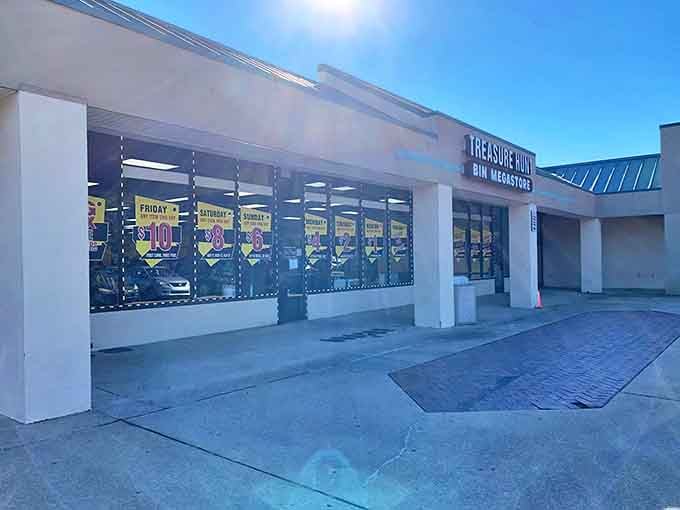 Another angle reveals the daily pricing strategy&mdash;Friday's $10 items become Thursday's $1 treasures if you're patient enough to wait.