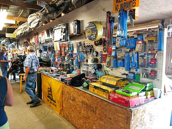Tool heaven awaits! From measuring tapes to power equipment, this hardware booth transforms weekend warriors into DIY legends with every purchase.