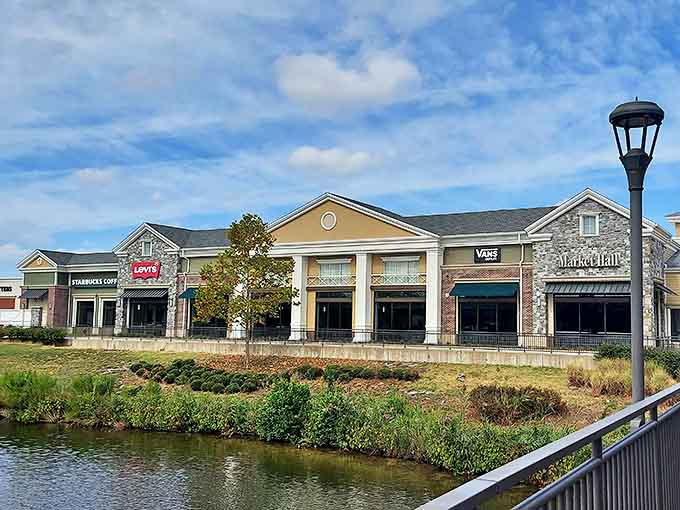 Starbucks, Levi's, and Vans line the waterside promenade, proving that bargain hunting doesn't have to sacrifice ambiance. Who said outlet shopping couldn't be picturesque?
