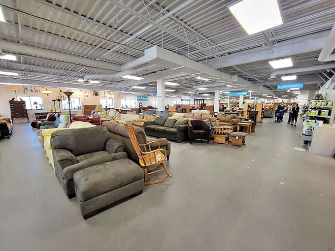 The unassuming brick exterior hides a wonderland of home furnishing treasures. Like finding a speakeasy, but instead of cocktails, you'll discover couches.