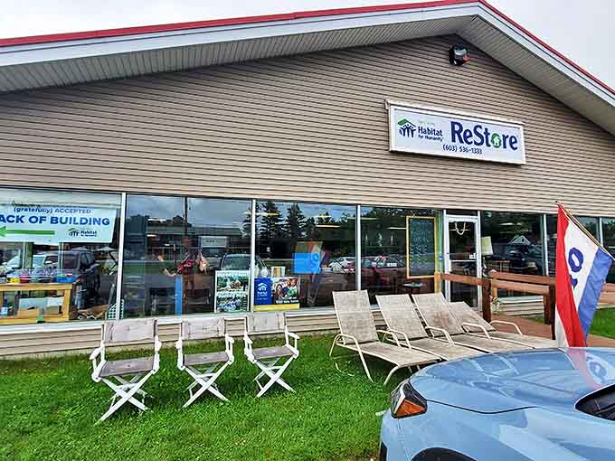 Outdoor furniture lineup! Like a patient jury of patio chairs waiting to be selected for your backyard courtroom of relaxation.