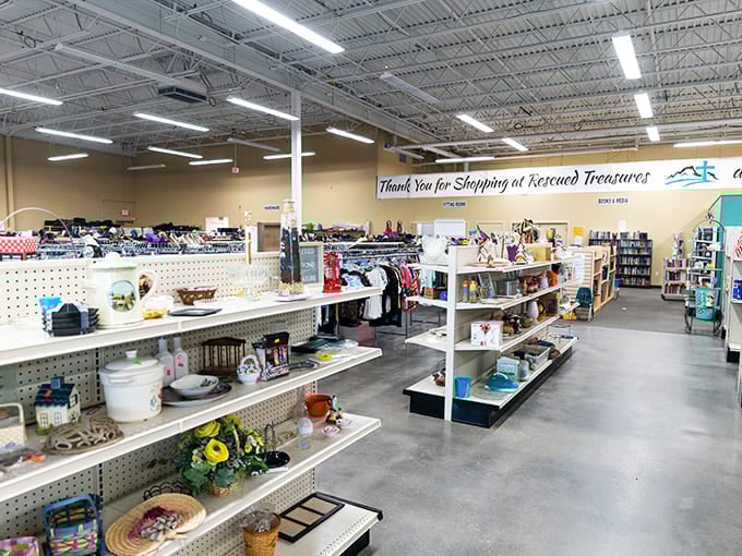 Spacious aisles and meticulously organized shelves make Rescued Treasures feel more like a department store than a thrift shop. Treasure hunting made civilized!
