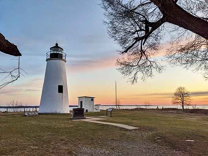 The historic Turkey Point Lighthouse at sunset—where 19th-century maritime history meets 21st-century sunset selfies in a perfect Maryland moment.