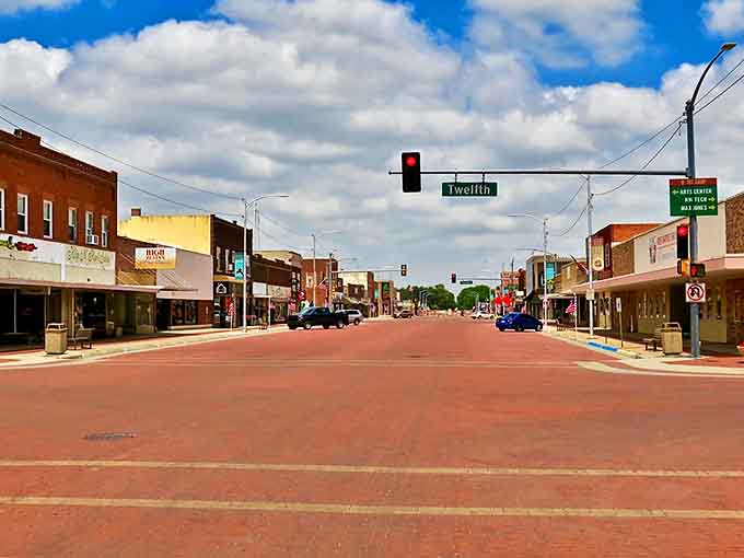 Downtown Goodland at the intersection of Twelfth Street &ndash; where traffic jams mean three cars waiting at the light.