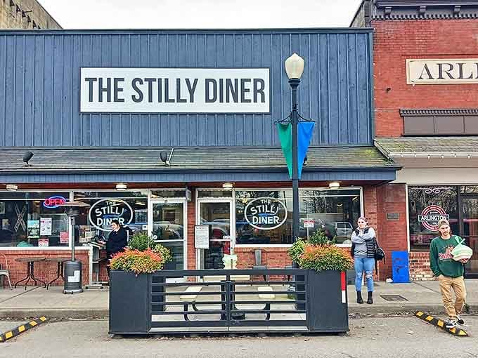 The Stilly's vibrant blue fa&ccedil;ade stands as a beacon of breakfast hope in downtown Arlington &ndash; like a superhero headquarters dedicated to fighting hunger.