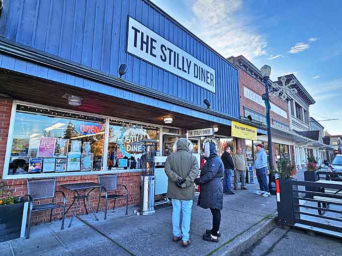 The line outside The Stilly Diner isn't a coincidence&mdash;it's a testament. Blue exterior, straightforward signage, and hungry Washingtonians patiently waiting for breakfast nirvana.
