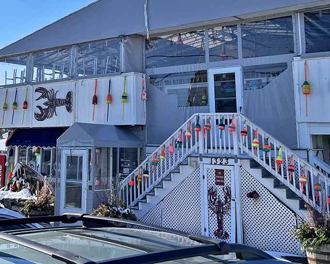 Colorful buoys frame the stairway entrance, like a nautical yellow brick road leading to seafood nirvana rather than the Emerald City.