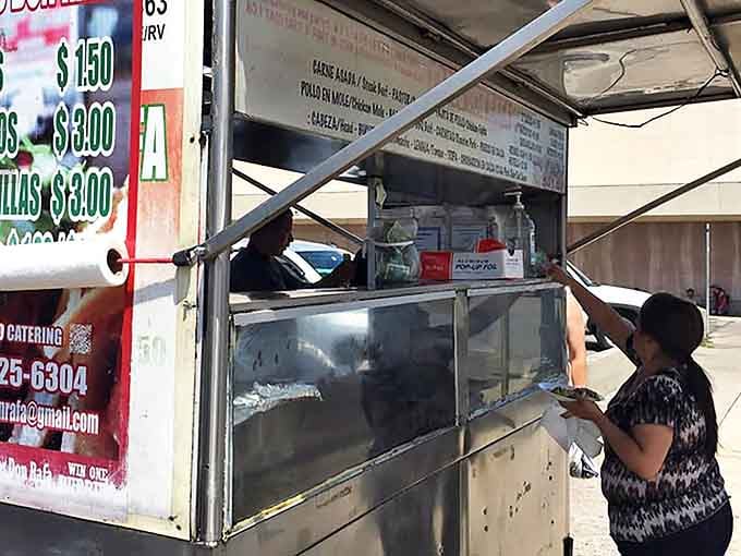 The taco stand's weathered exterior tells stories of countless satisfied customers, like a culinary version of your favorite well-worn baseball glove—comfortable, reliable, and full of memories.