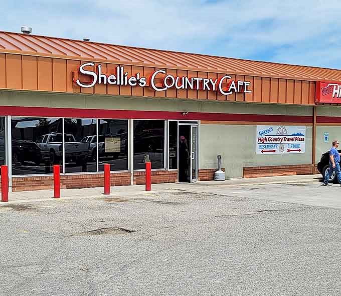 The copper-colored awning of Shellie's Country Cafe stands bright against Montana's famous big sky, promising comfort food that lives up to its "country" name.