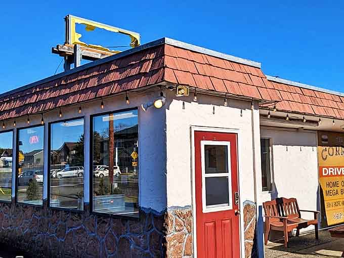 String lights and a welcoming bench invite you to linger at this humble roadside gem, where the phrase "don't judge a book by its cover" has never been more deliciously applicable.
