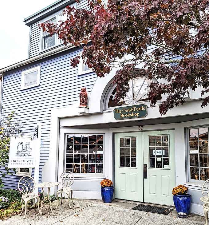 The classic New England charm of this blue clapboard building houses literary treasures that await behind those mint-green doors.