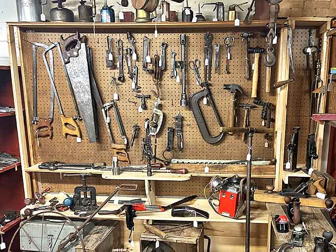 A symphony of vintage tools arranged with military precision – the hardware equivalent of the Smithsonian, tucked away in rural Maine.