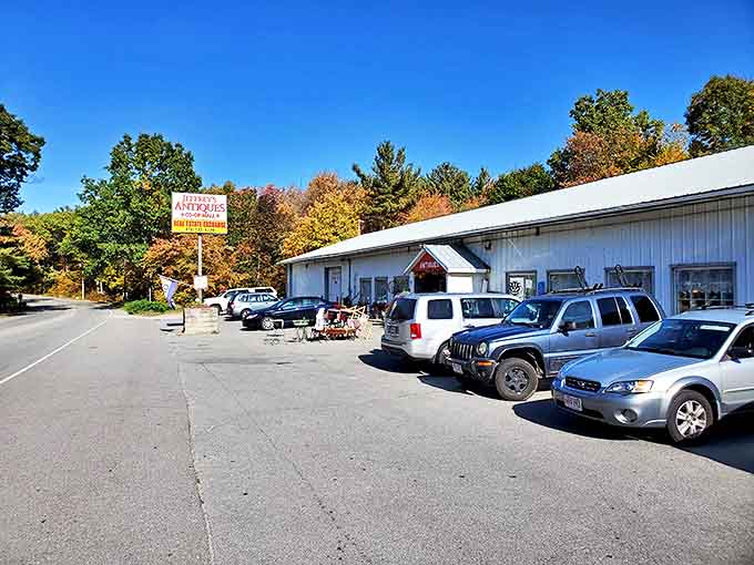 Fall foliage provides the perfect backdrop for treasure hunting at Jeffrey's, where the parking lot is just the first page of your antiquing adventure.