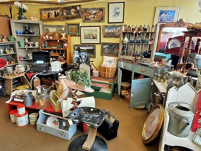 A treasure hunter's paradise where vintage furniture, artwork, and household items create a delightful maze of Montana memories.
