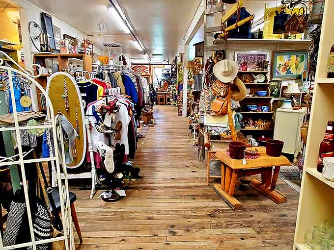 Narrow pathways between treasures create the perfect treasure hunt atmosphere. Every inch of those wooden floors has a story to tell.