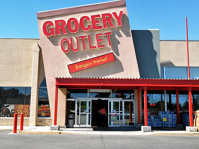 Standing proud against the blue Idaho sky, Grocery Outlet's distinctive facade welcomes shoppers with the promise of unexpected deals and delicious discoveries.