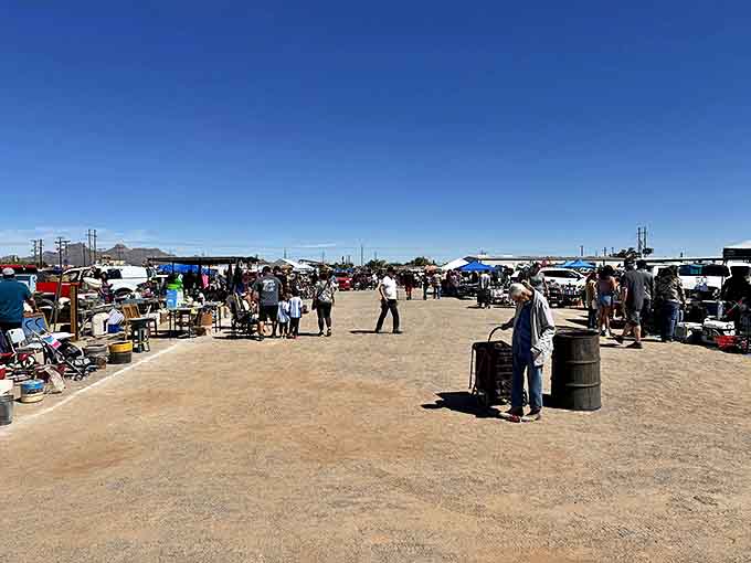 The sprawling outdoor marketplace stretches toward the horizon, a desert mirage where bargains are very real and very plentiful.