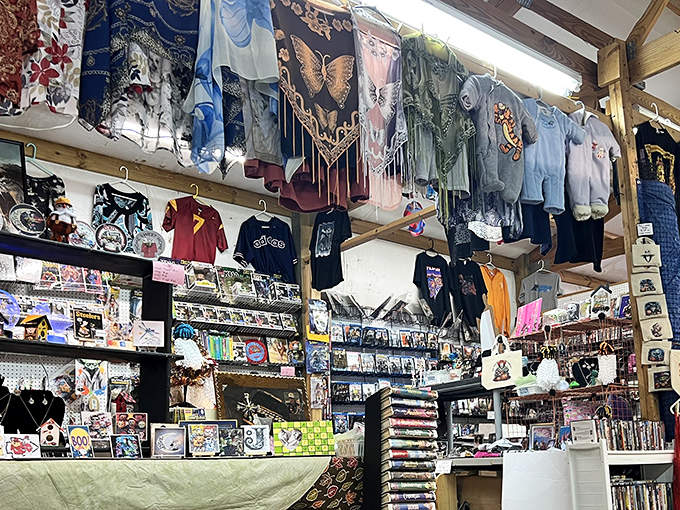 T-shirts hanging like colorful flags of nostalgia, while shelves burst with pop culture treasures &ndash; a collector's paradise where wallet-opening decisions become delightfully difficult.