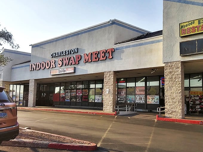 The desert sun illuminates the red lettering like a beacon for bargain hunters&mdash;Vegas's alternative jackpot awaits inside these walls.