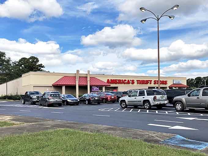 A bustling parking lot signals another busy day of bargain hunting at America's Thrift Store in Alabama.