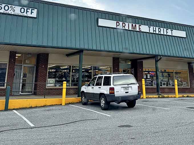Like a retail mullet &ndash; all business in the front, party of bargains inside. Prime Thrift's storefront promises the thrill of the hunt without the fancy pretense.